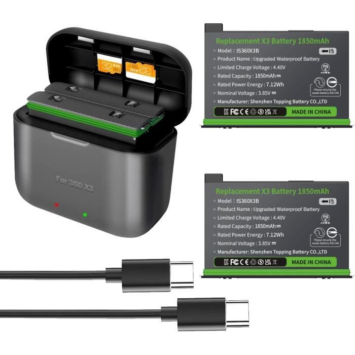 Insta360 X3 Batterie Etanche Et Chargeur Pour Insta360 One X3, 2 Pcs ...