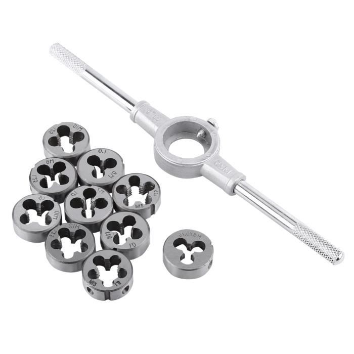 Ensemble de matrices de vis de clé, vis en acier à roulement 11PCS et kit d'outils de taraudage ...