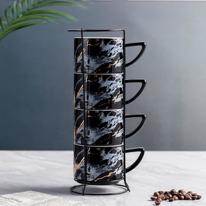 200Ml Lot De 4 Tasses À Expresso Cappuccino En Porcelaine Avec Support ...