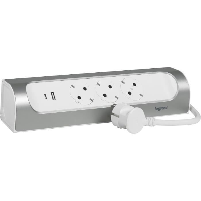 , Multiprise d'angle coudée à 45°, 3 Prises, Port USB-A et USB-C, 3000 ...