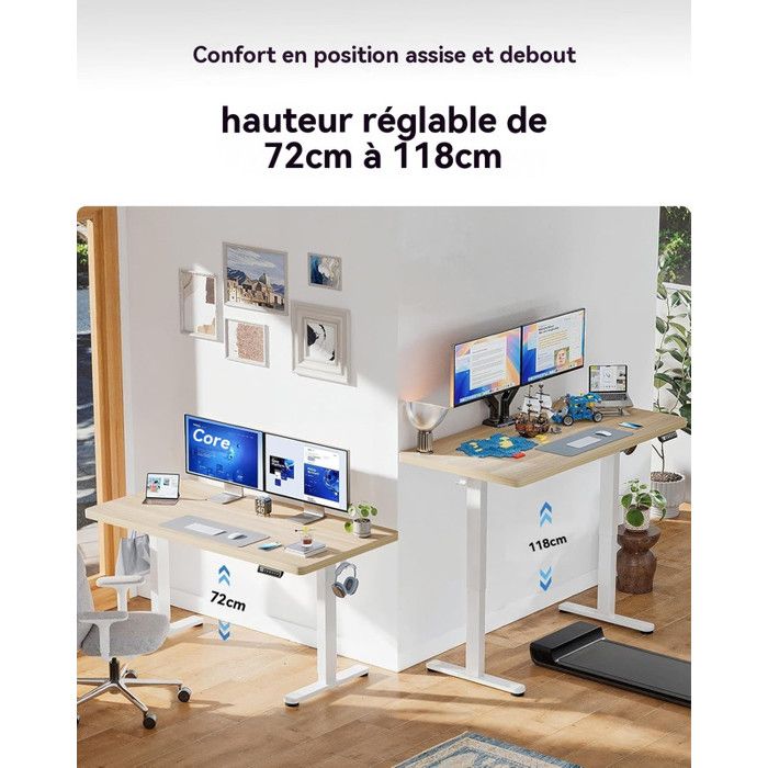 Bureau réglable en hauteur 120 x 80 cm, plateau de 25 mm d'épaisseur ...