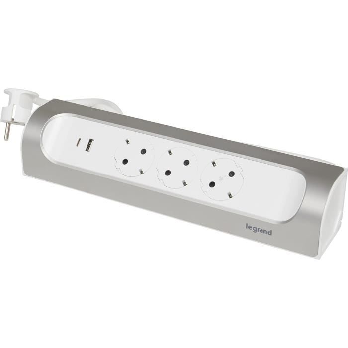 , Multiprise d'angle coudée à 45°, 3 Prises, Port USB-A et USB-C, 3000 ...