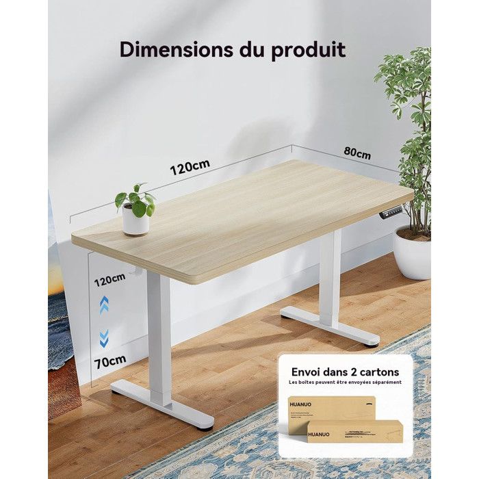Bureau réglable en hauteur 120 x 80 cm, plateau de 25 mm d'épaisseur ...