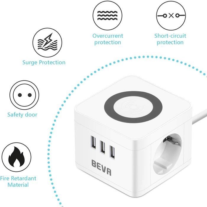 Cube Multiprise Usb 2 Prises Avec 3 Usb 5V-2.4A Multiprise Electrique ...