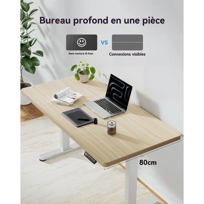 Bureau réglable en hauteur 120 x 80 cm, plateau de 25 mm d'épaisseur ...
