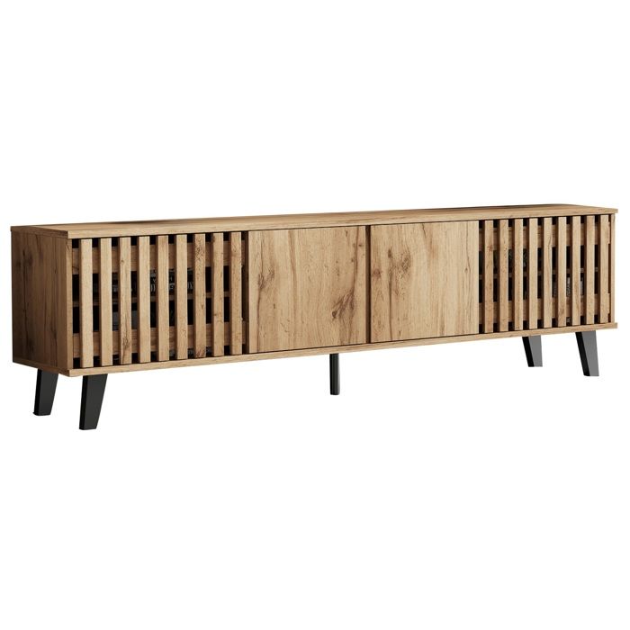 Meuble TV couleur bois naturel, design ajouré, 8 compartiments de ...