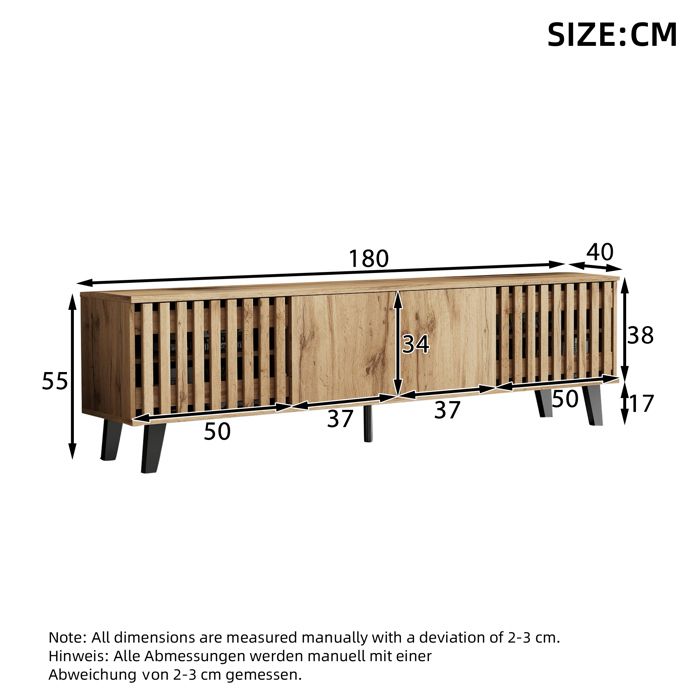 Meuble TV couleur bois naturel, design ajouré, 8 compartiments de ...