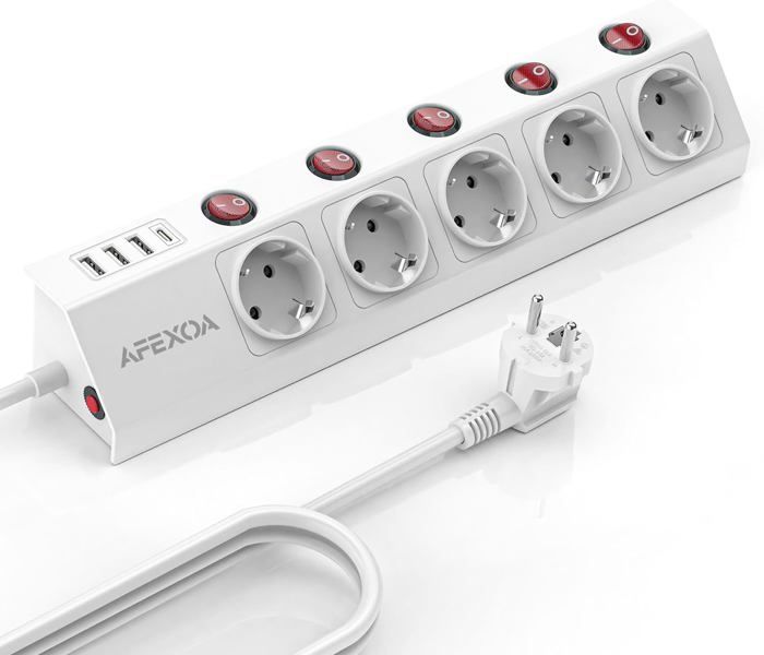 Blanc Multiprise USB 5 Prises avec 5 Interrupteurs Individuelles ...