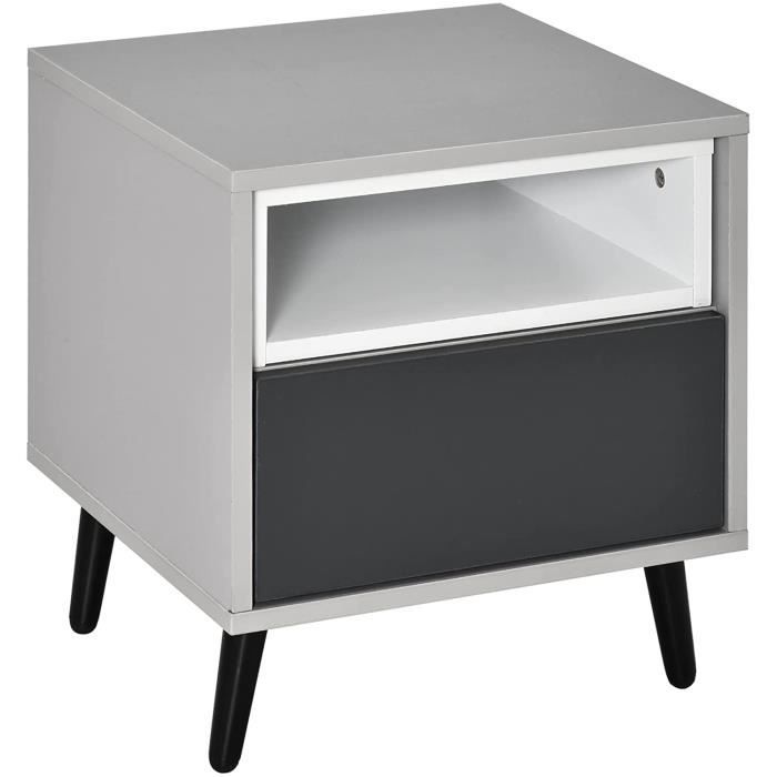 Chevet Table de Nuit Design Contemporain 40Lx40lx45H cm tiroir + Niche ...