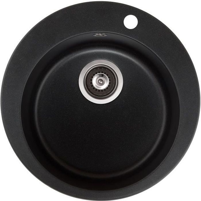 Evier rond en granit NOIR - 1 bac - Dimensions 505x505 - Avec bonde ...