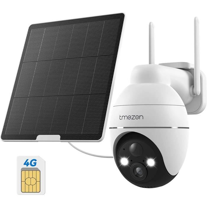 3G-4G LTE Caméra Solaire Extérieure avec Carte Sim, 2K Camera de Surveillance sans Fil sans WiFi ...