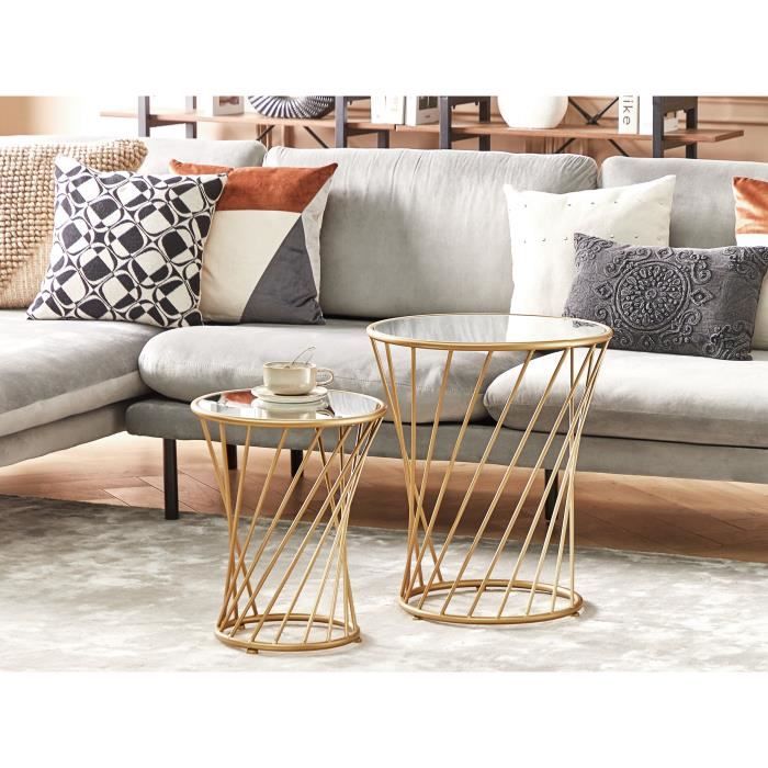 Ensemble de tables basses verre et acier doré rondes TWIST - BELIANI ...