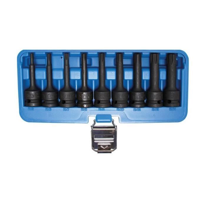 Jeu de douilles à embouts à choc 12,5 mm (1/2") Profil cannelé (pour Ribe) M5 - M14 9 pièces ...