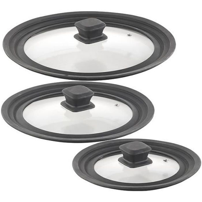 Couvercles universel en verre et silicone - ROSENSTEIN & SOHNE - Ø 16-20, 18-28 et 24-28 cm ...