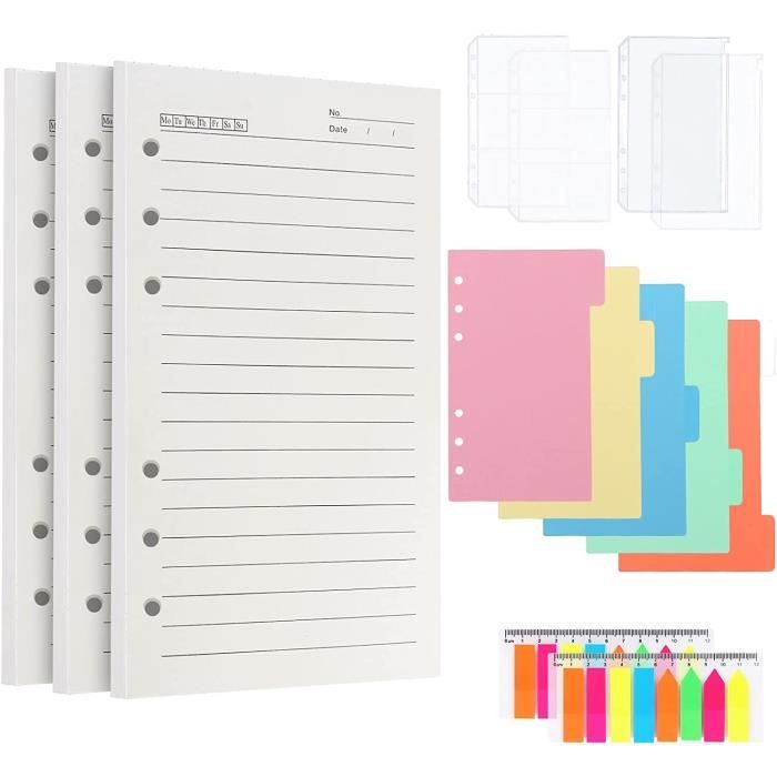 Badve Kit de Classeur A6, 3 Pièces Recharges Papier à Lignes avec 5 ...