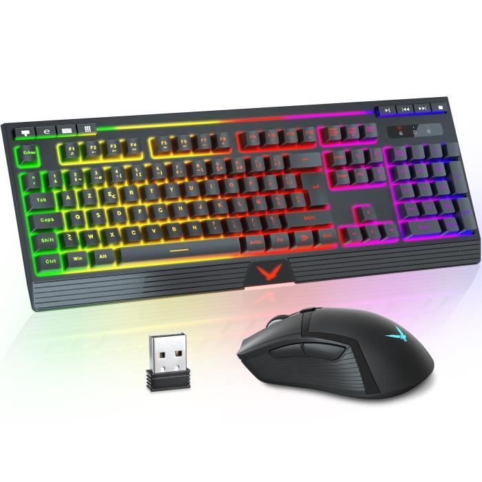 Ensemble Clavier et Souris Sans Fil Rétroéclairé, TopMate 2.4G Souris ...
