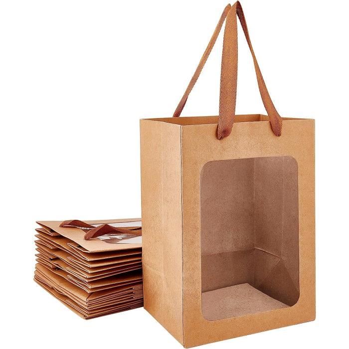 10 Paquets De Sacs Cadeaux En Papier Kraft Brun Avec Fenêtre 25X18X13Cm ...