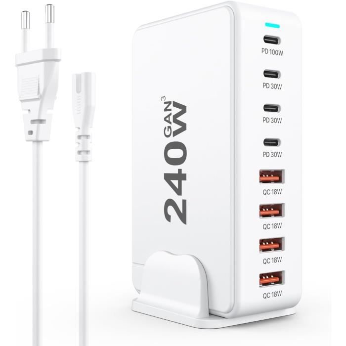 Chargeur Usb C Multiple, 240W Gan Usb C Chargeur Rapide Pd100W ...