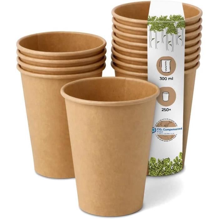 250 Pièces Gobelets Carton Brun 300 Ml - 12 Oz | Écologique, Recyclable ...