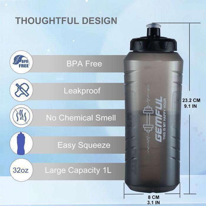 GEMFUL Gourde de Sport 1L Lot de 2 - Sans BPA, Bouteille d'Hydratation ...