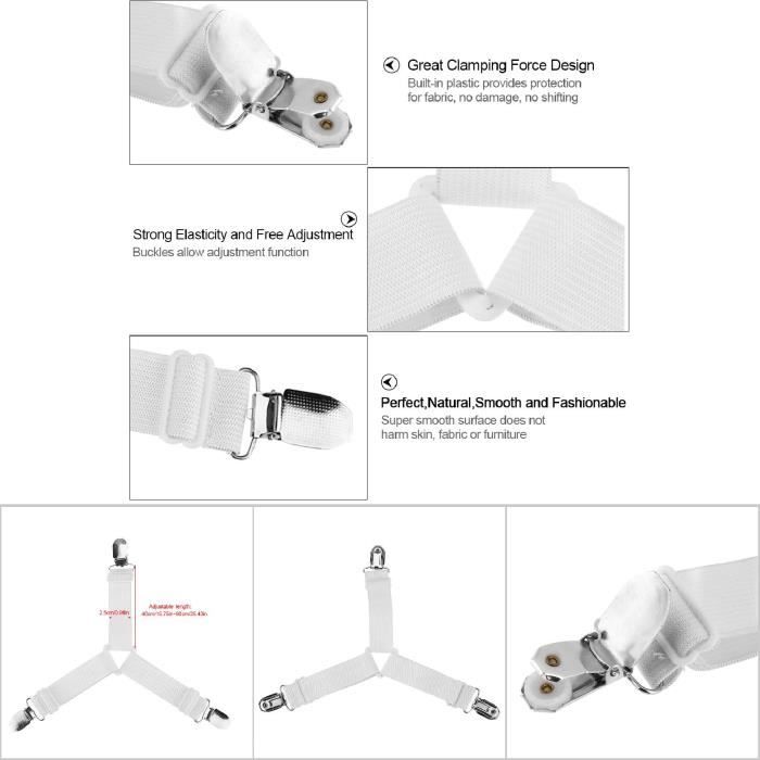 EJ.life Fixation de drap Lot de 4 sangles réglables pour drap de lit ...