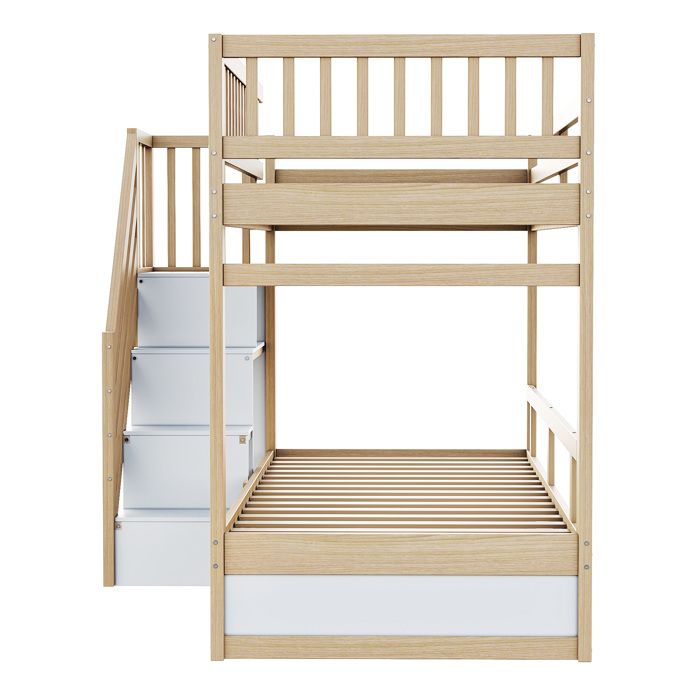 Lit superposé enfant 90*200 cm en bois naturel avec échelle sécurisée ...