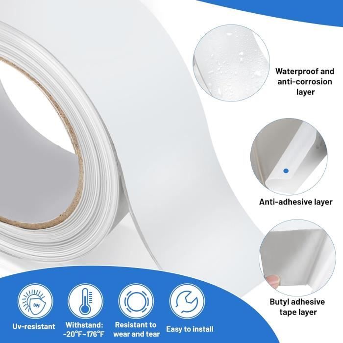 Ruban Étanche Blanc En Butyle, 10Cm*5M Bande D'Étanchéité, Ruban Butyle ...