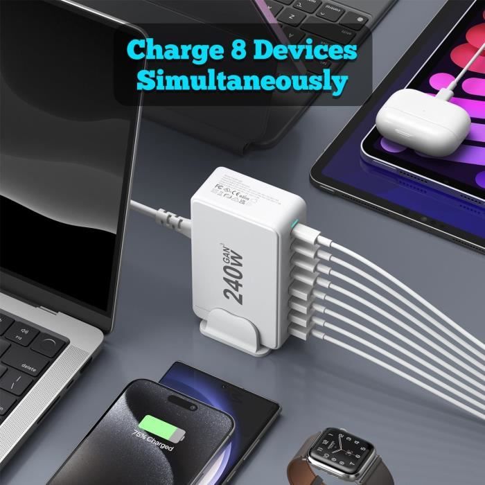 Chargeur Usb C Multiple, 240W Gan Usb C Chargeur Rapide Pd100W ...