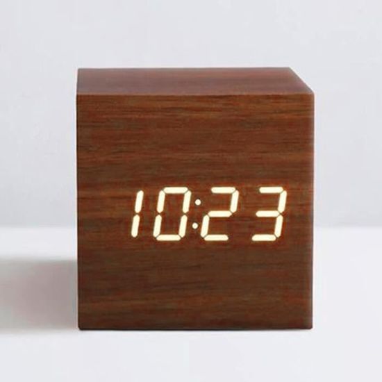 Réveil - Moderne - Horloge Cube en bois - Affichage LED - USB ...