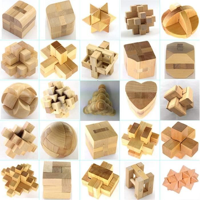 25 Pièces 3D Puzzle Casse-tête en Bois - Classique Brain Teaser Puzzle ...