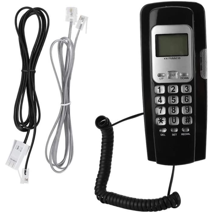 Téléphone Filaire Mural-Téléphones Fixes avec écran LCD Mois Jour Affichage des Heures et des ...