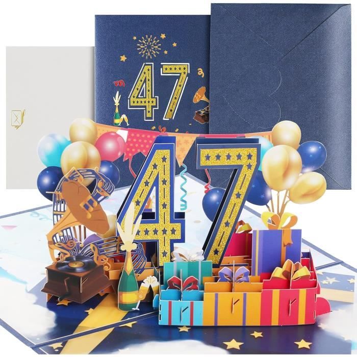 Carte D'Anniversaire 47 Ans Avec Enveloppe,Carte Pop-Up 3D,Carte D ...