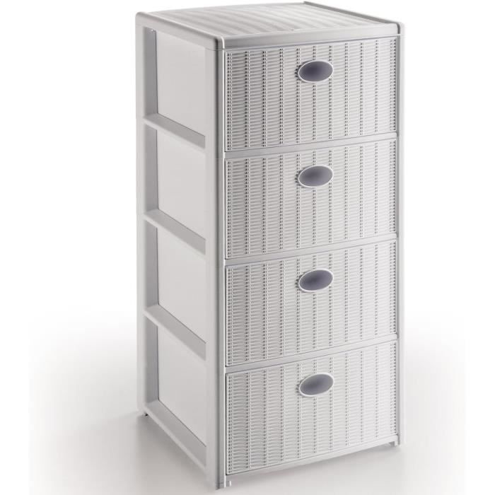 Tiroir Armoire Avec 4 Tiroirs En Effet Rotin Blanc • Armoire Tiroir ...