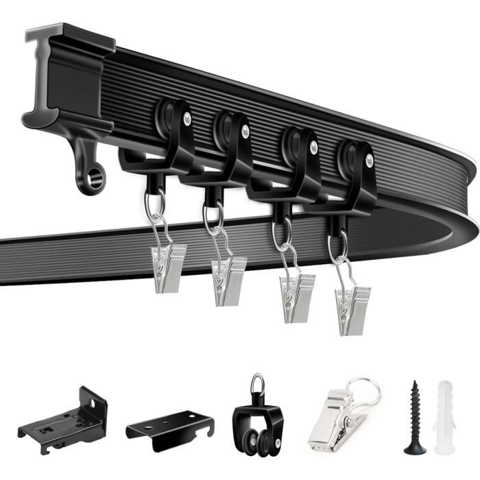 Rail de rideau de plafond, 6 m, flexible, pliable, support mural, noir ...