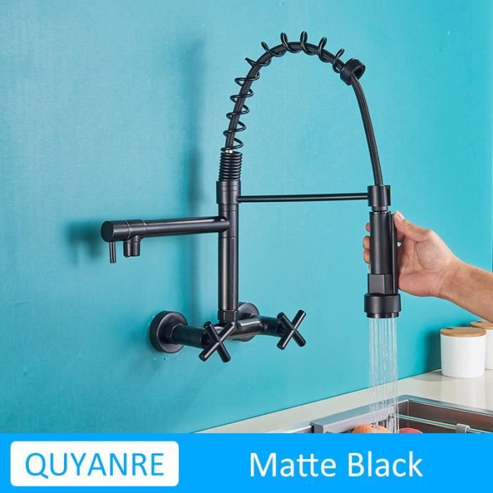 Robinet mitigeur - Noir Mat - Mural - Vaporisateur extractible ...