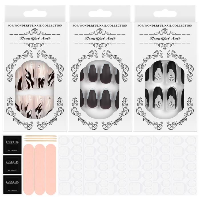 Lot de 3 Boîte faux ongles 24pcs capsule ongle nail art design ...