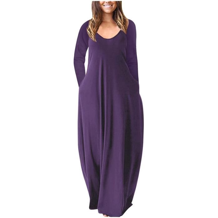 Robe Longue Solide Et Sexy Pour Femmes À Col Rond Manches Poches ...