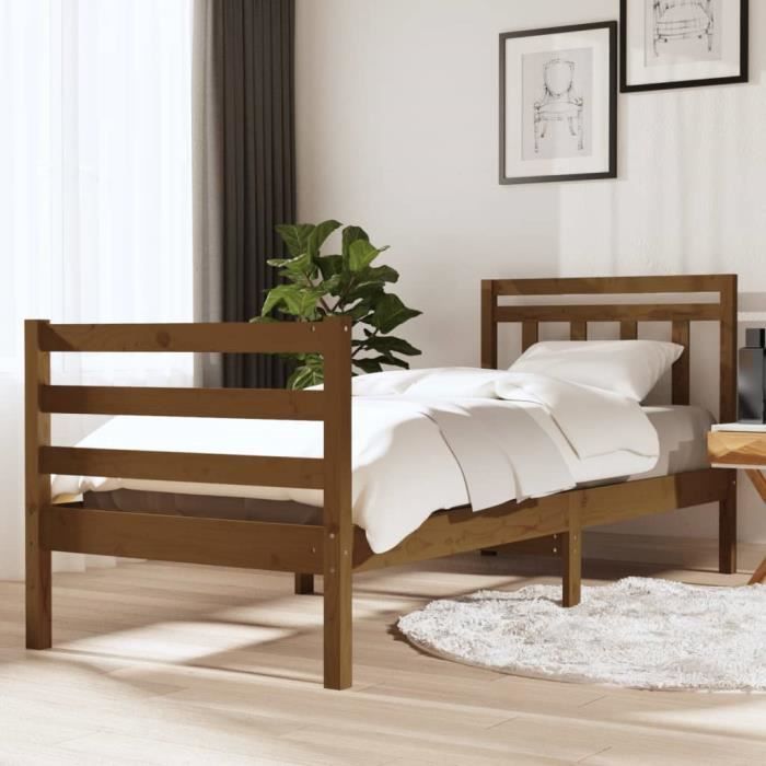 Lit Simple 90x190cm | Cadre de lit en Bois massif 1 personne | Tête de lit et Sommier inclus ...