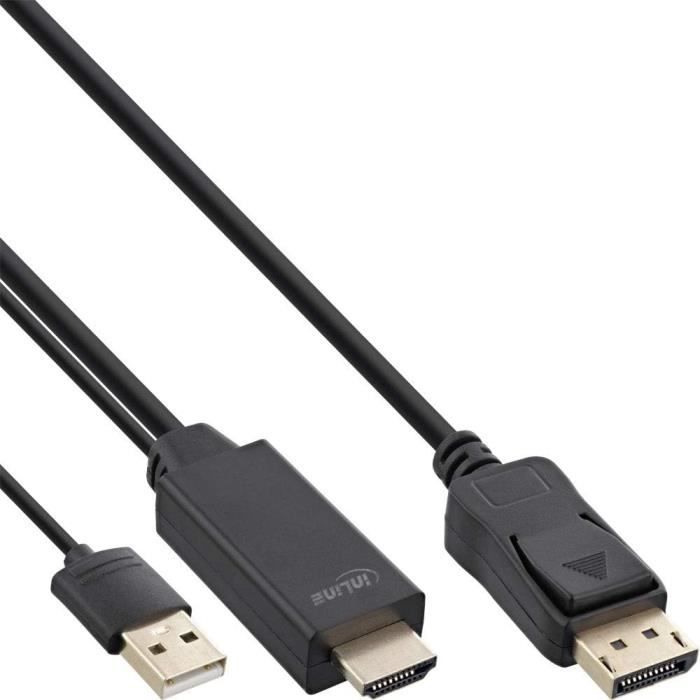 Câble Convertisseur Hdmi Vers Displayport 4K Noir-Doré 2 M[J5482] - Cdiscount Informatique