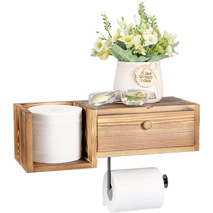 Porte-Papier Toilette Mural En Bois Avec Étagère Et Tiroir – Support De ...
