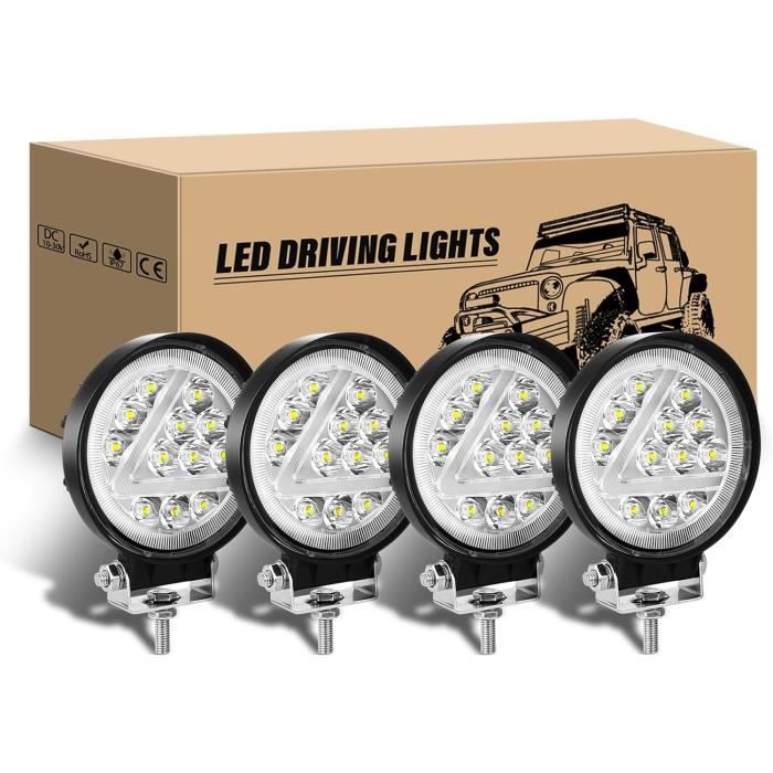 4Pcs Rond Phare De Travail Led, 4 Pouces 10Cm 36W Blanc Ambre Lampe De ...