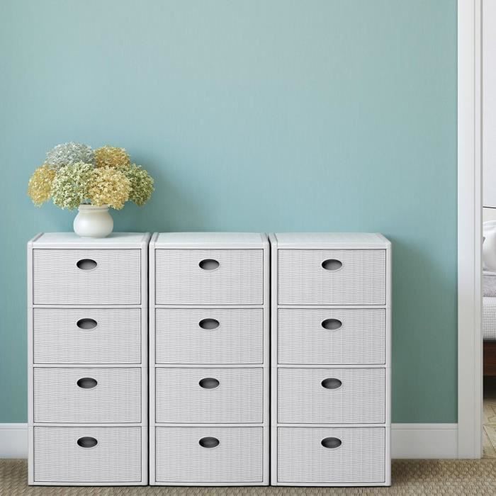 Tiroir Armoire Avec 4 Tiroirs En Effet Rotin Blanc • Armoire Tiroir ...