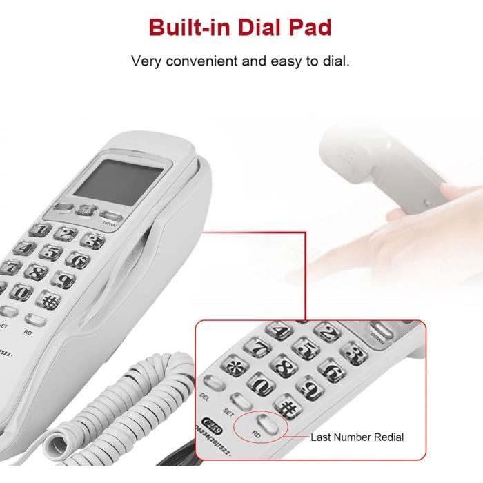 Vbstlife Téléphone Fixe Filaire Avec Haut-Parleur, Téléphone Mural Avec Affichage Id De L ...