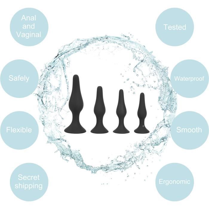 4X Plug Anal Avec Ventouse Forte, Désir Érotique Pour Elle Et Lui Avec Gode Silicone Lisse Set S ...