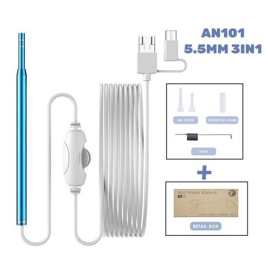 AN101 5.5 mm-bleu - Caméra endoscopique 3 en 1 pour nettoyage des ...