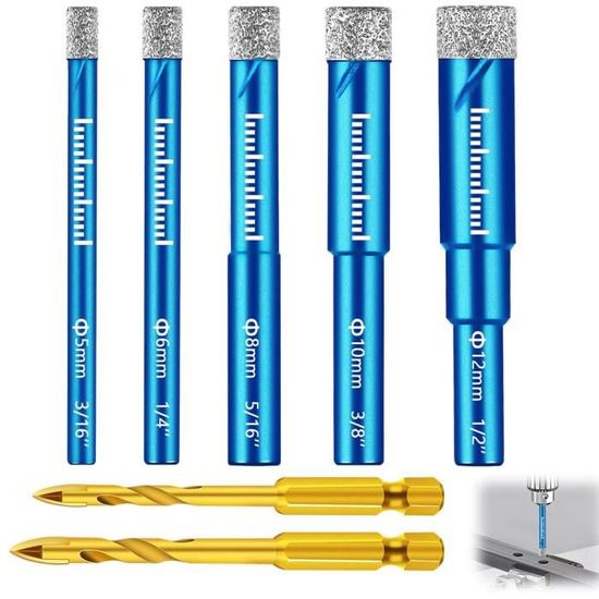 Flintronic 7PCS foret carrelage, 5 Forets Carrelage Brasés(5-6-8-10 ...