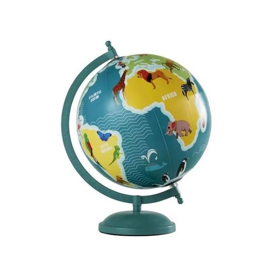 MAISONS DU MONDE Globe terrestre carte du monde animaux en métal bleu et multicolore - Cdiscount ...