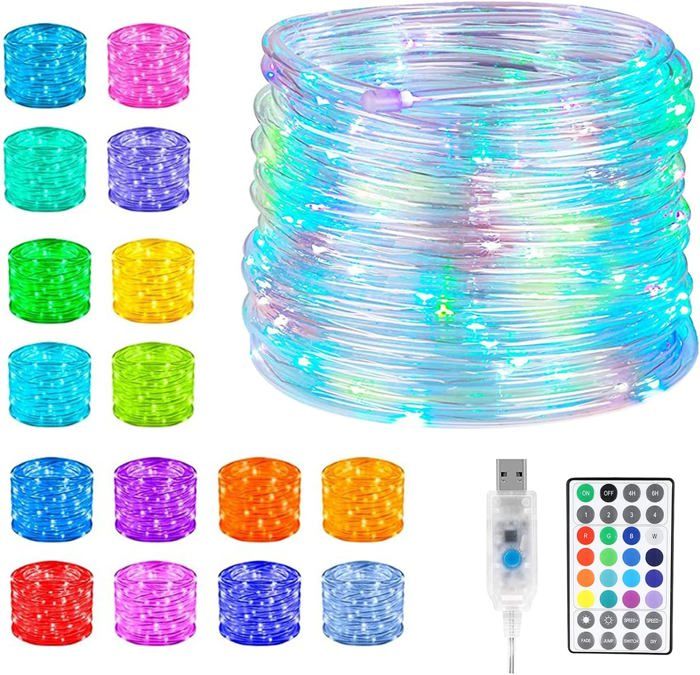 Tube lumineux LED multicolore avec télécommande 16 couleurs 4 modes USB ...
