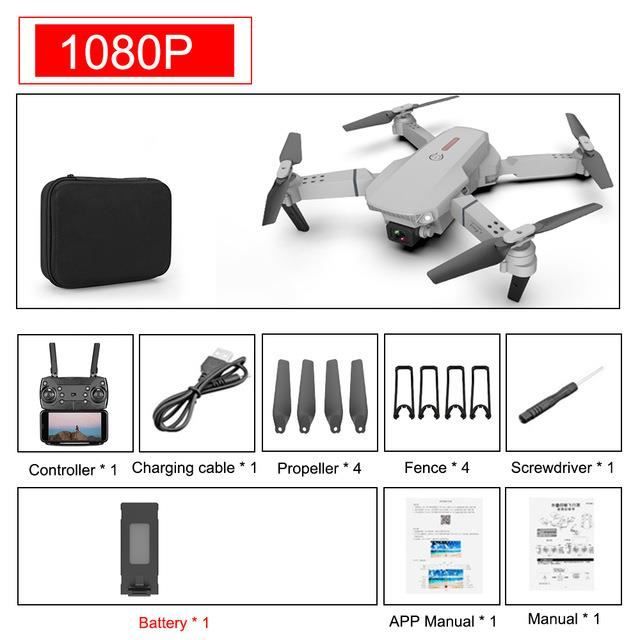 1080P 1BW - Mini Drone E88 Pro 4k avec double caméra WiFi FPV pliable ...