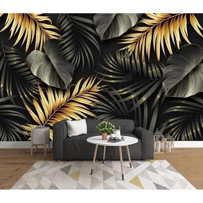Papier Peint Panoramique Feuilles D'Or Noir Papier Peint 3D ...